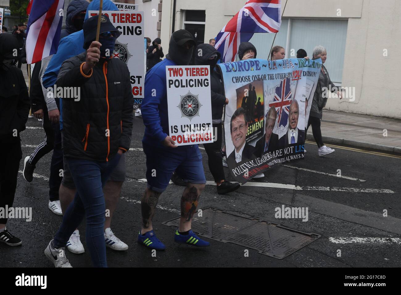 Loyalists take part in an anti-Northern Ireland Protocol rally in ...