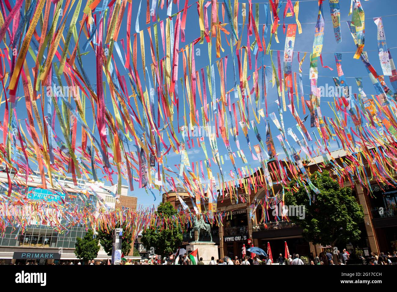 EDITORIAL USE ONLY Cofa's Tree an installation of coloured ribbons ...