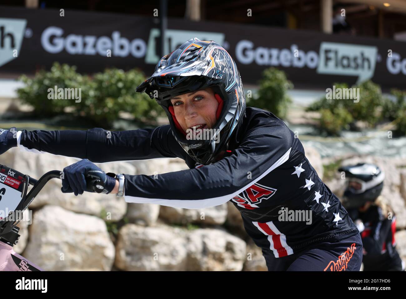 Felicia STANCIL of the United States competes in the UCI BMX Supercross ...