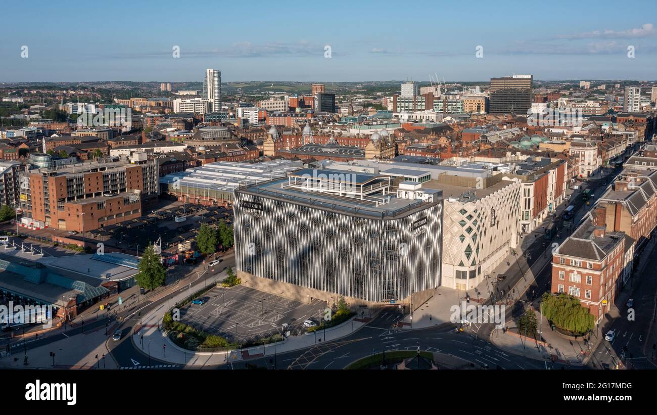 City centre retail. an Aerial view of Leeds City Centre from the south ...