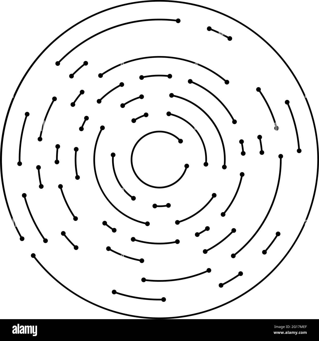 Circular, radial lines with nodes, points – Stock vector illustration ...