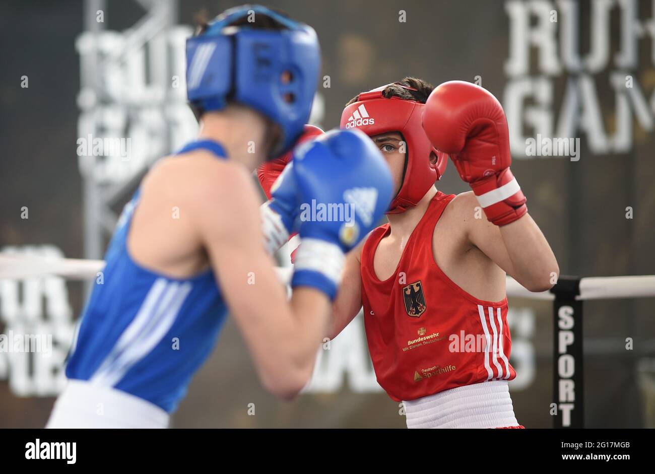 Bochum, Germany. 05th June, 2021. Two boxers fight at the Ruhr Games at ...