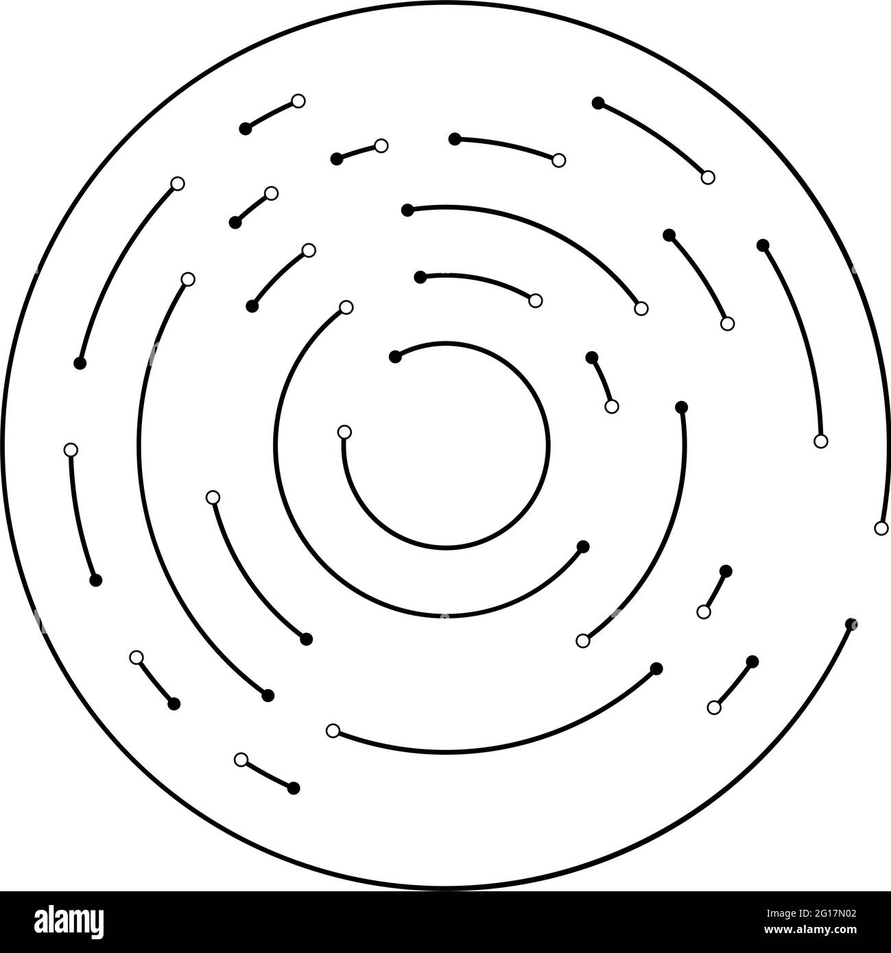 Circular, radial lines with nodes, points – Stock vector illustration ...
