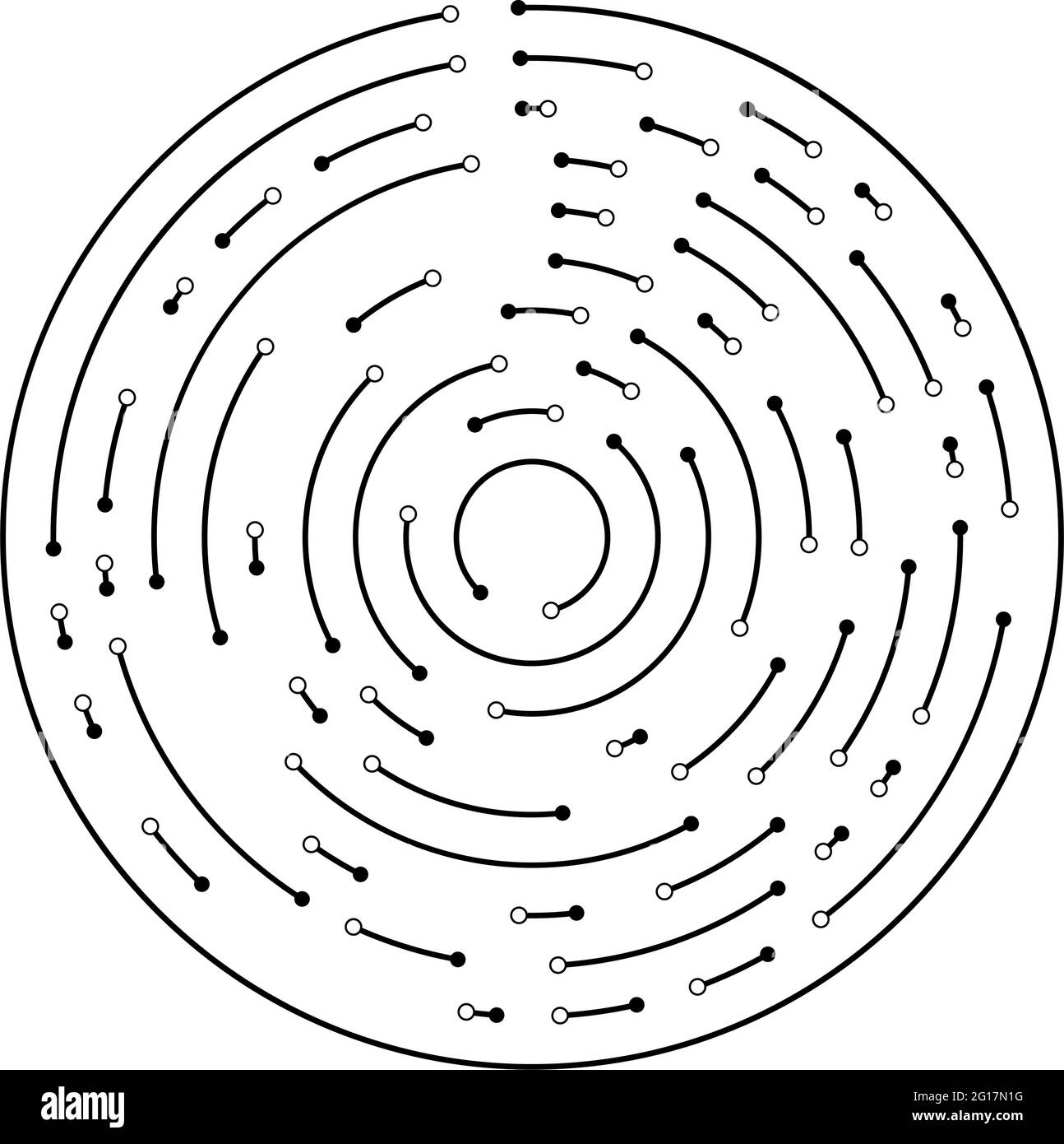 Circular, radial lines with nodes, points – Stock vector illustration ...