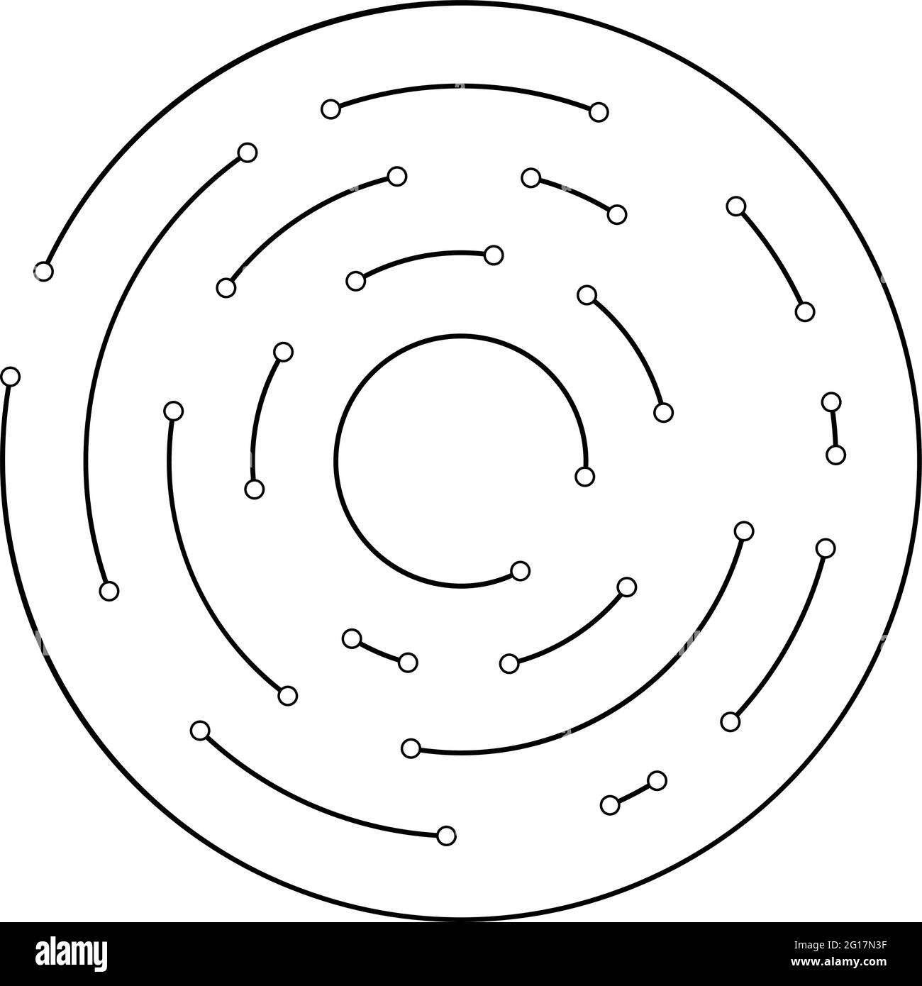 Circular, radial lines with nodes, points – Stock vector illustration ...