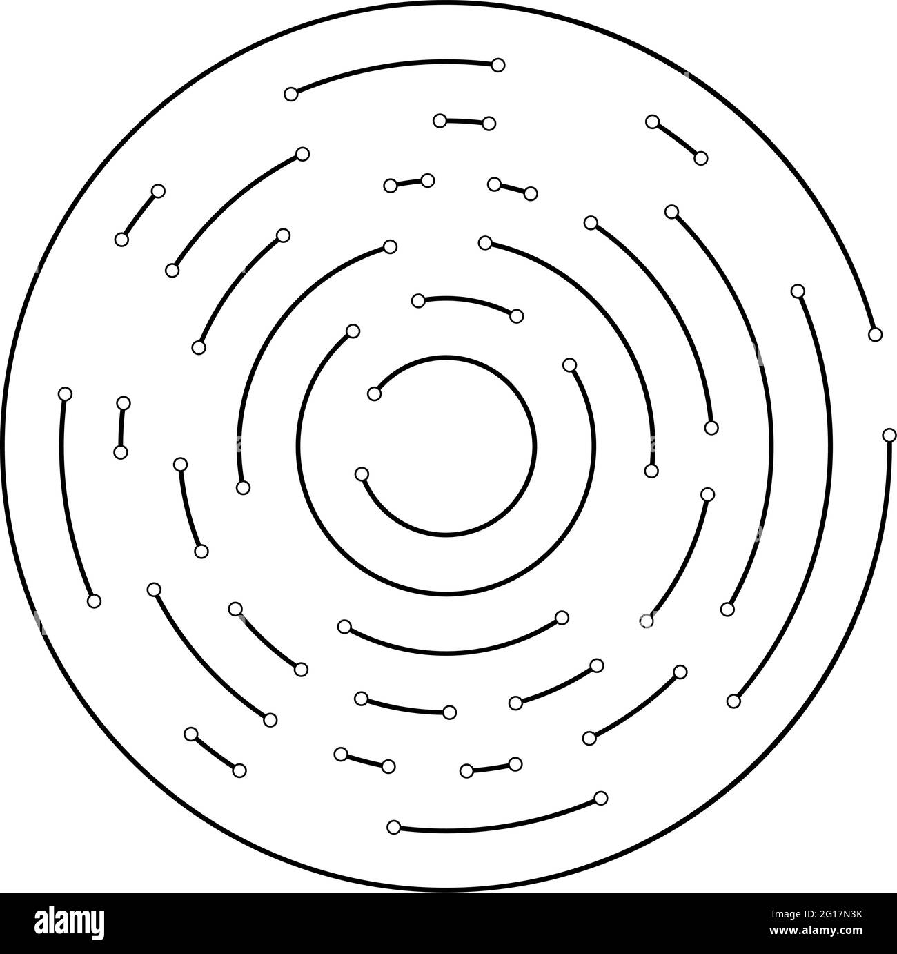 Circular, radial lines with nodes, points – Stock vector illustration ...