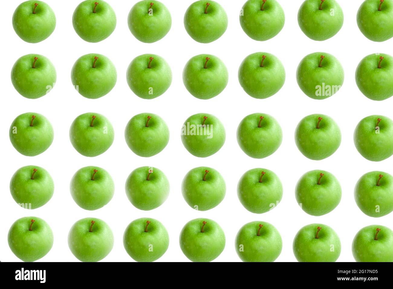 Green apples, top view of green apples on a white background, summer ...