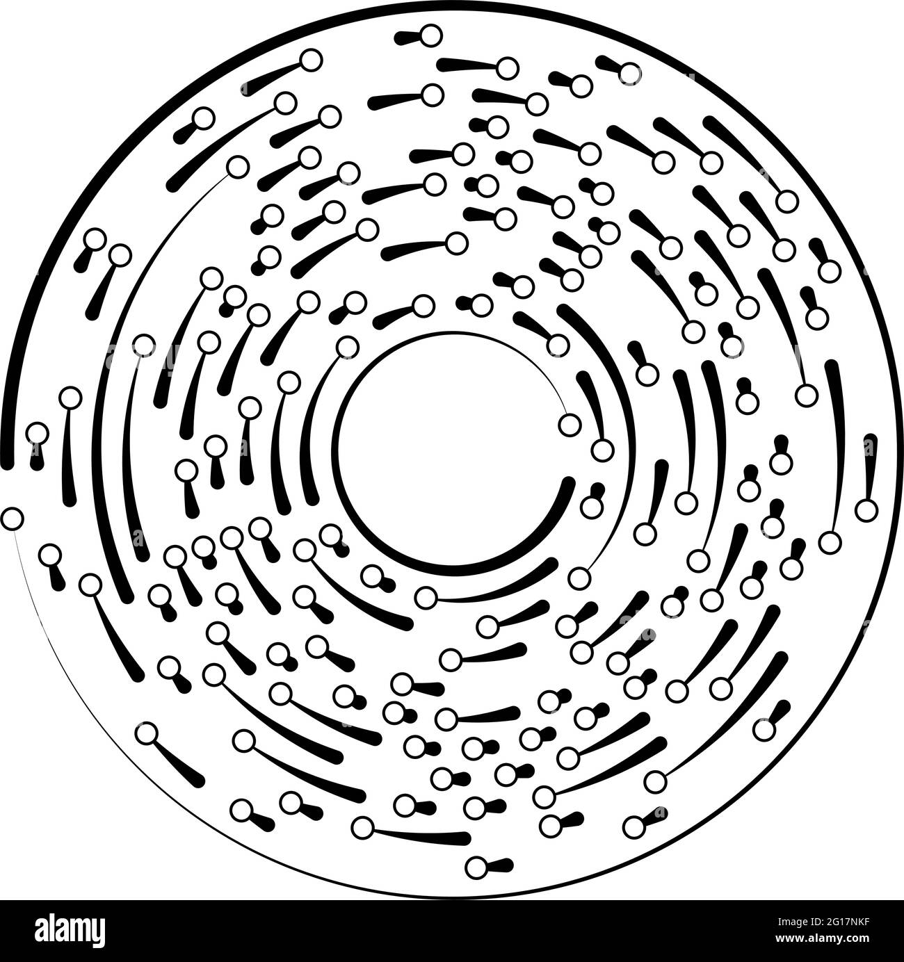Circular, radial lines with nodes, points – Stock vector illustration ...
