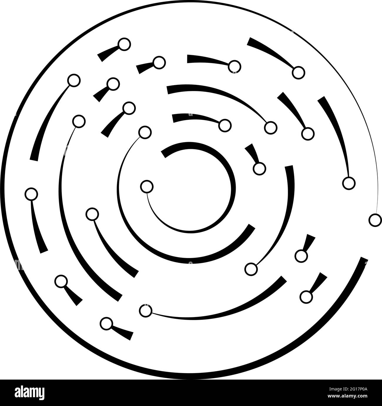 Circular, radial lines with nodes, points – Stock vector illustration ...