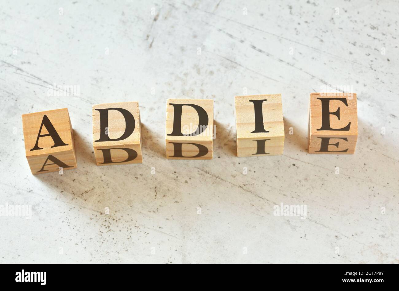 Five wooden cubes with letters ADDIE (means Analysis Design Development ... Five wooden cubes with letters ADDIE (means Analysis Design Development ...