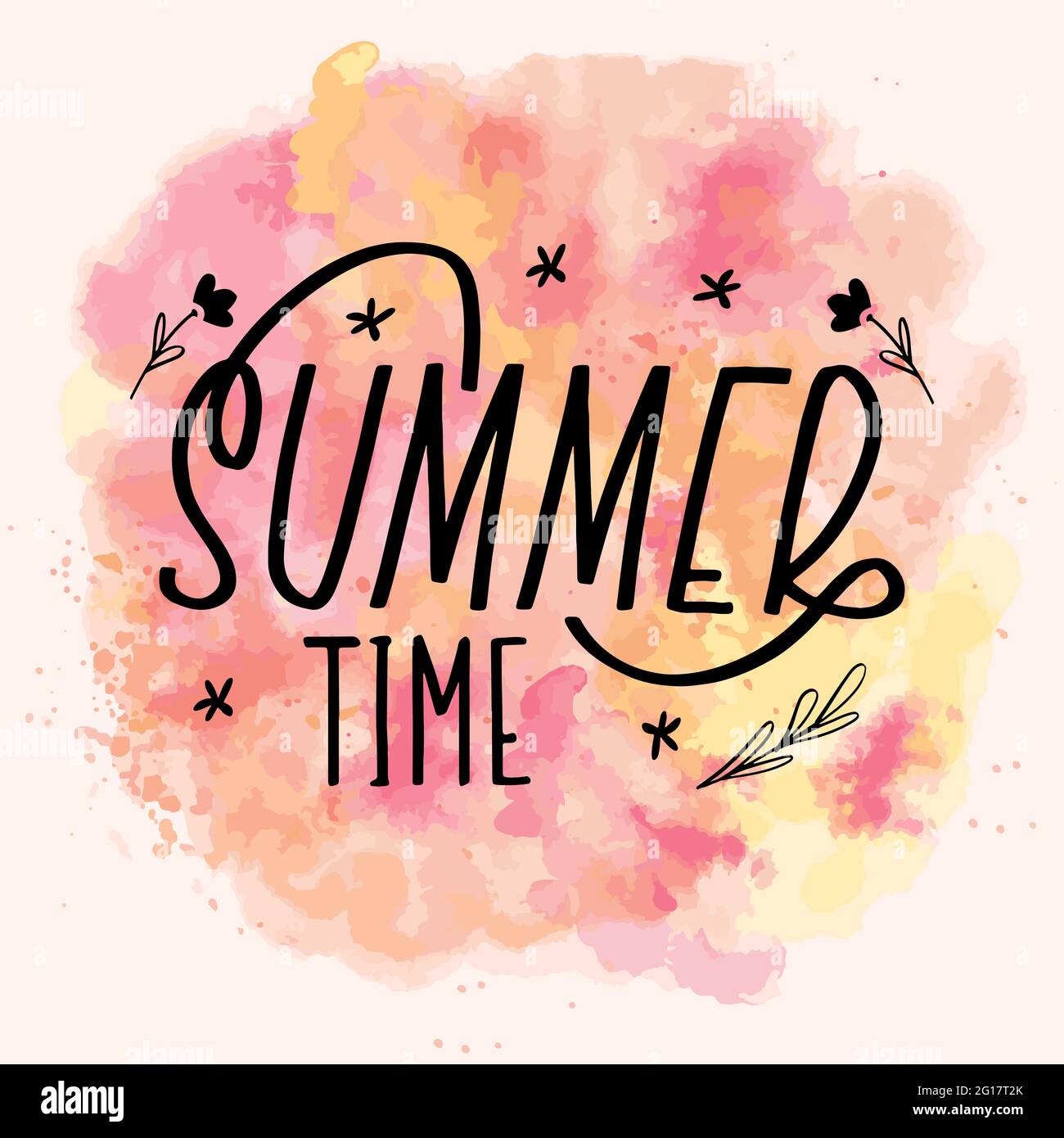Summer time lettering calligraphy card. Vector greeting illustration ...