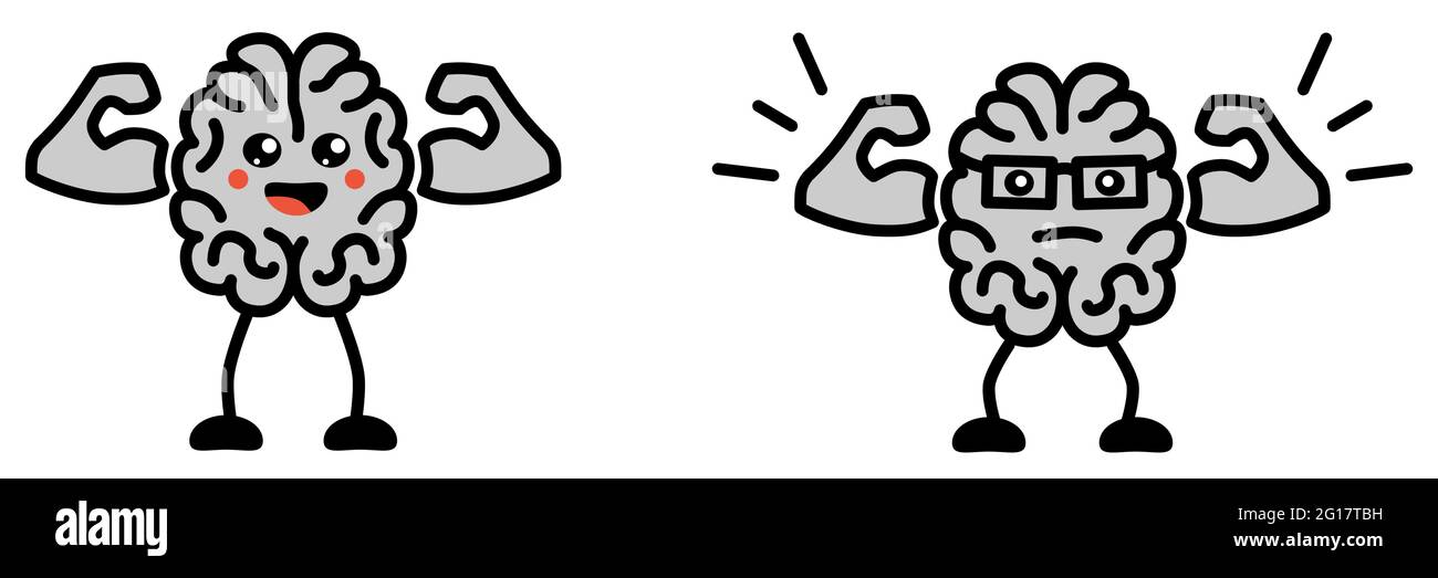 Cute kawaii style brain flexing muscles - brainpower or healthy neural ...