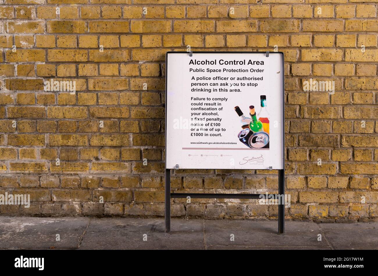 Alcohol control area sign telling people they can't drink on the street ...