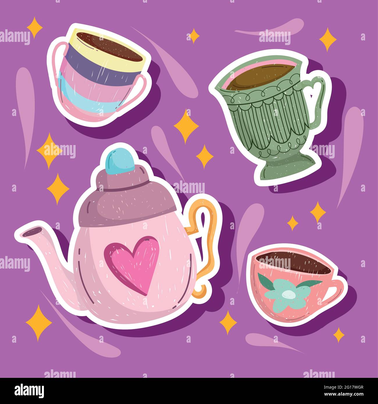 kettle and coffee cups Stock Vector Image & Art - Alamy