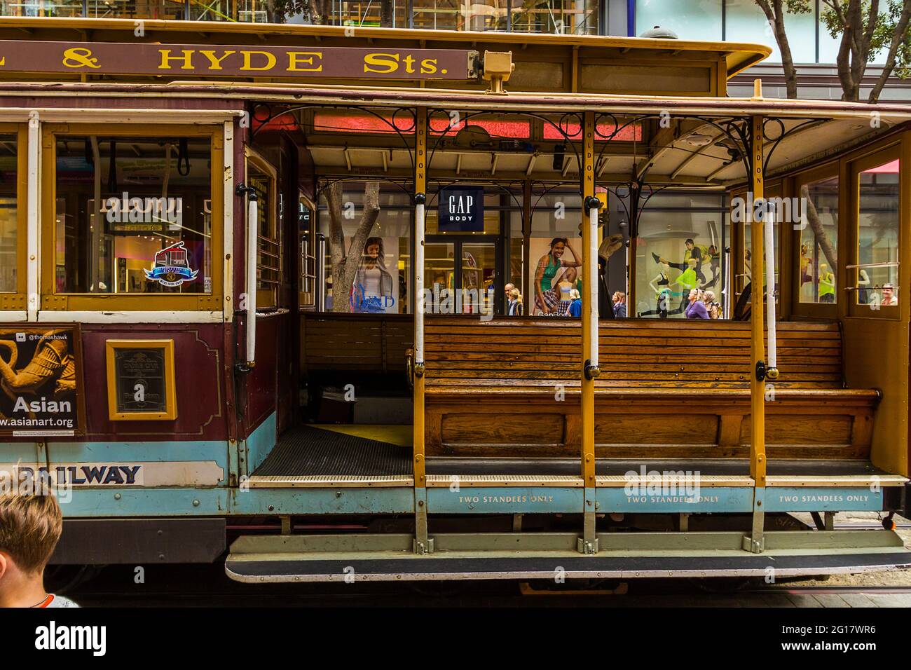 Market and Hyde Street cable car with empty seats Stock Photo - Alamy