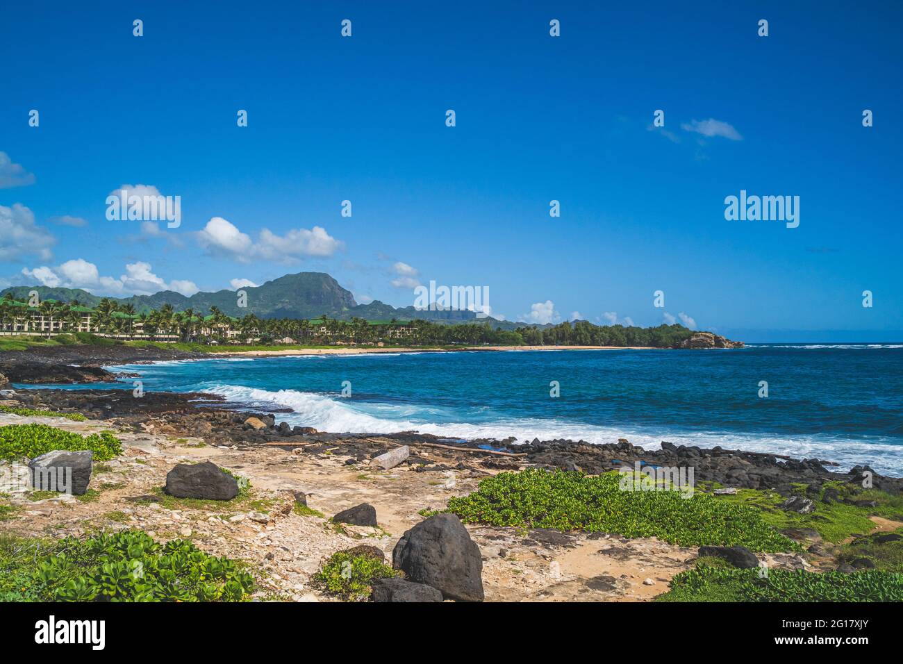 Shipwreck beach as viewed from Poipu point on island of Hawaii Stock ...