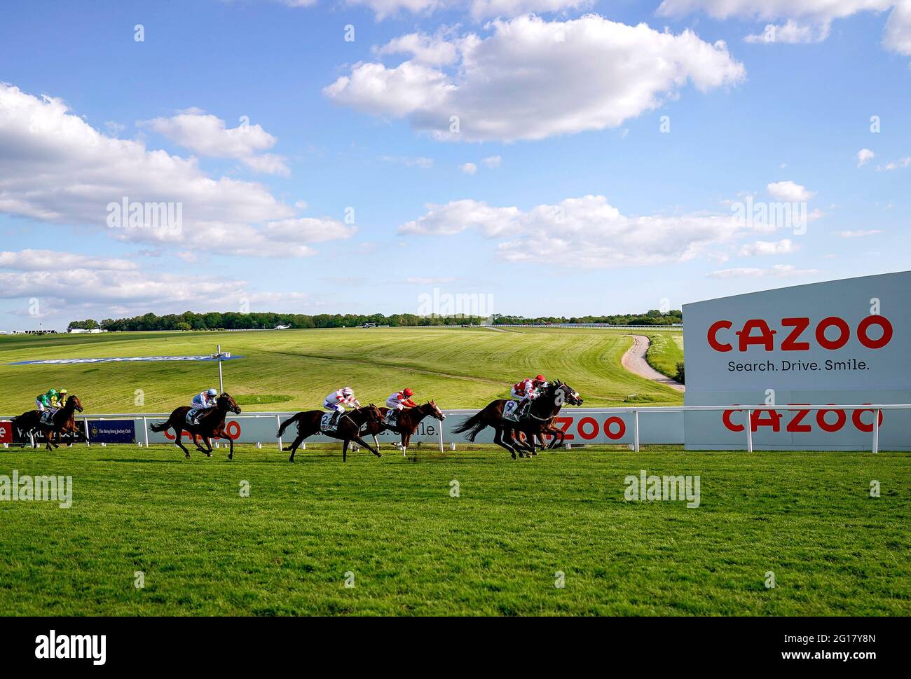 Ejtilaab ridden by David Egan (right, red and white silks) on their way ...