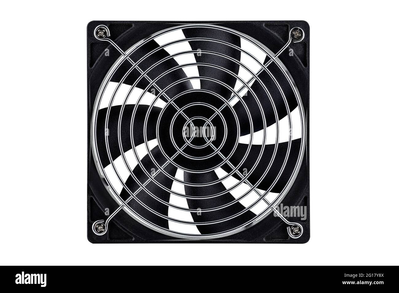 Large computer fan with silver grill, isolated on a white background ...