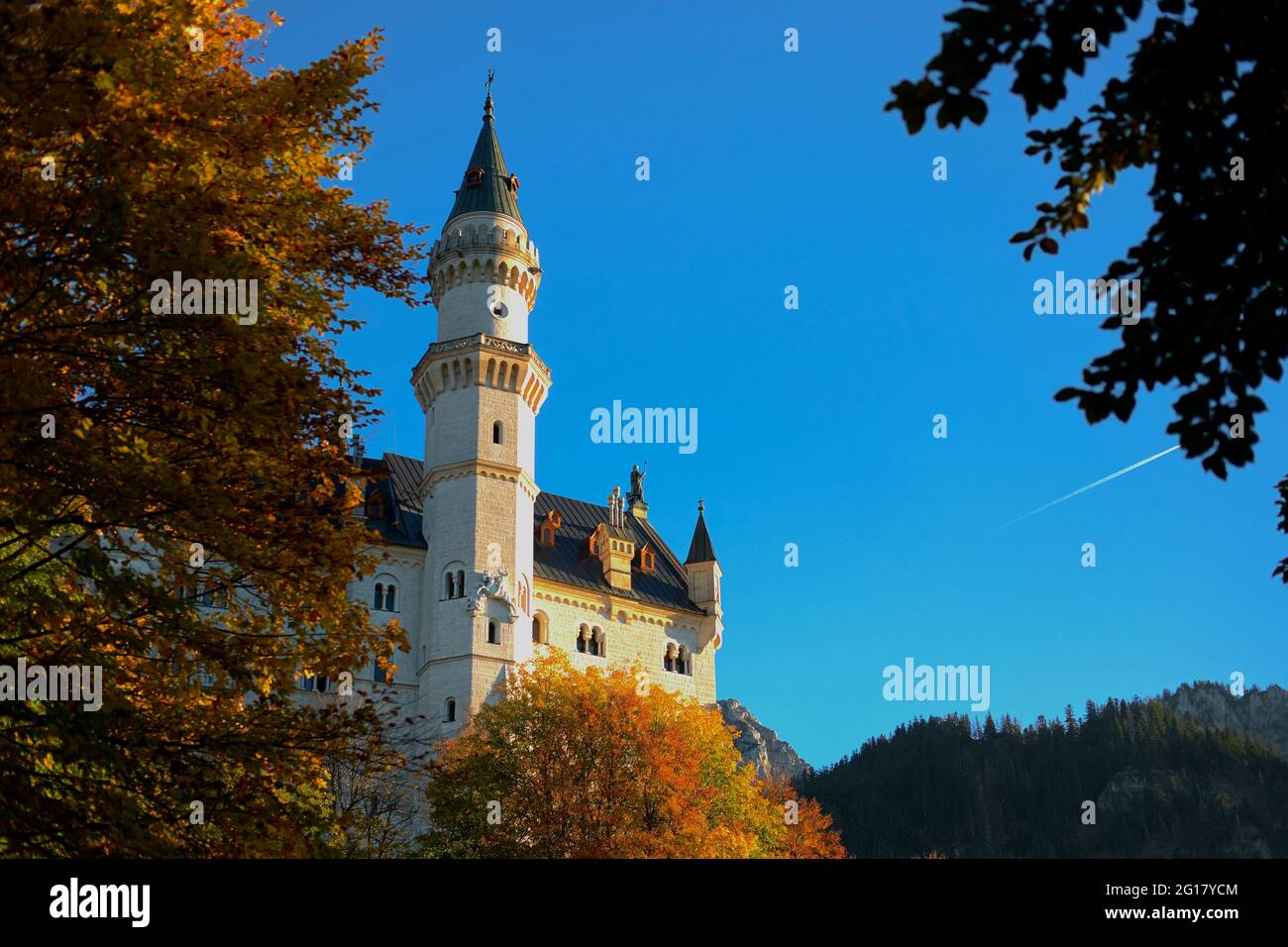 Neuschwanstein castle on mountain side, Bavaria, Germany, Europe, 2017 ...