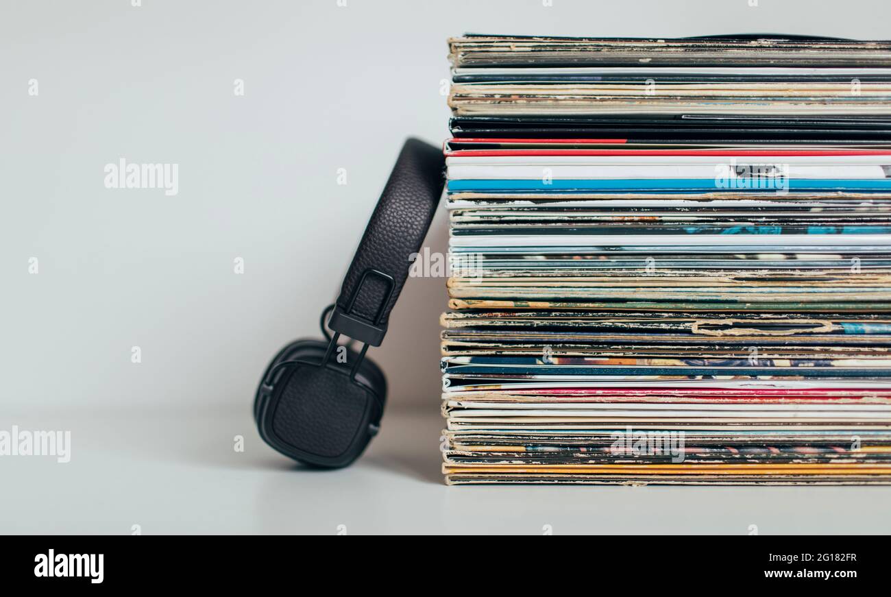 Stack of vinyl records collection, copy space Stock Photo - Alamy