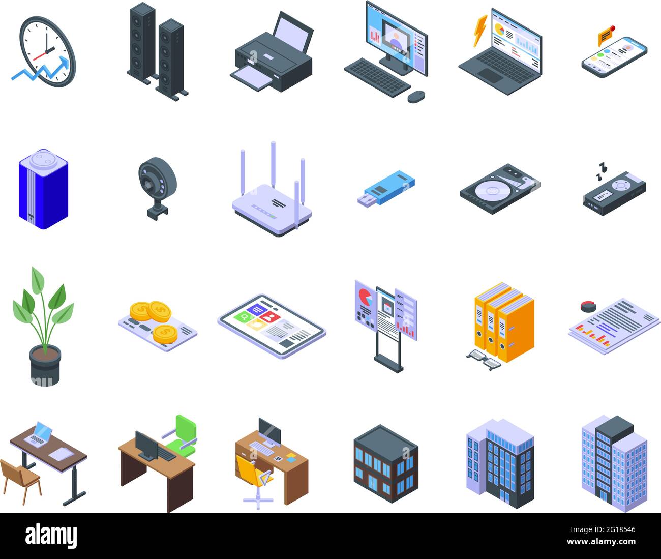 Smart office space icons set. Isometric set of smart office space ... Smart office space icons set. Isometric set of smart office space ...