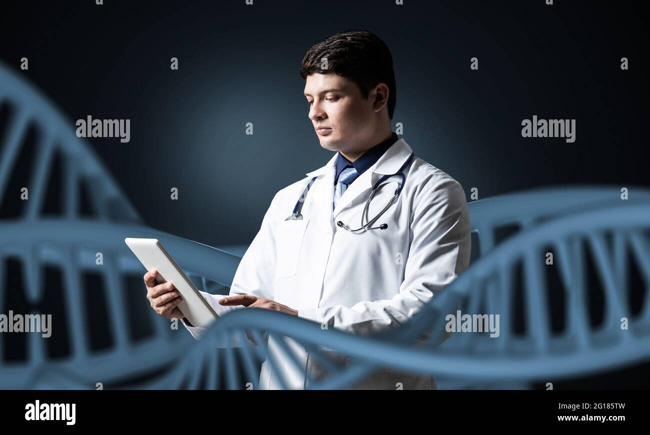 Doctor and Digital DNA Research Stock Photo - Alamy