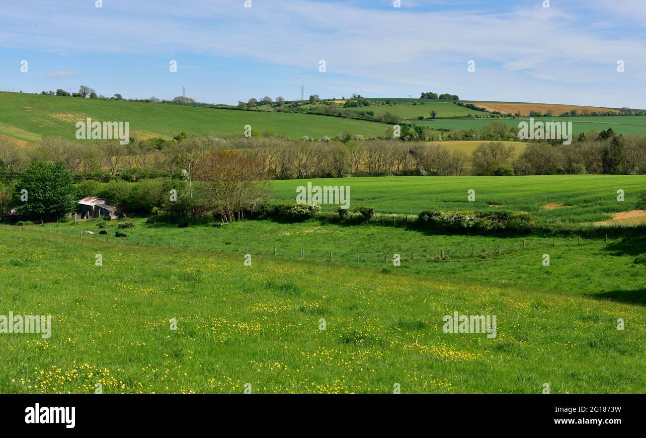 Countryside with farmland in Cotswold District of Gloucestershire, UK ...