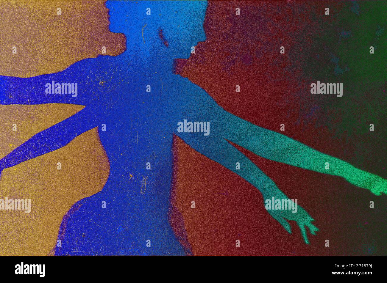 Silhouettes of human forms intertwined with colors and textures Stock ...