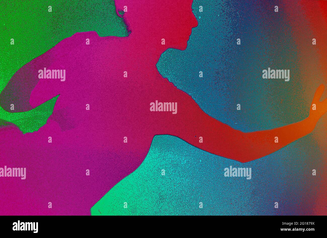 Silhouettes of human forms intertwined with colors and textures Stock ...