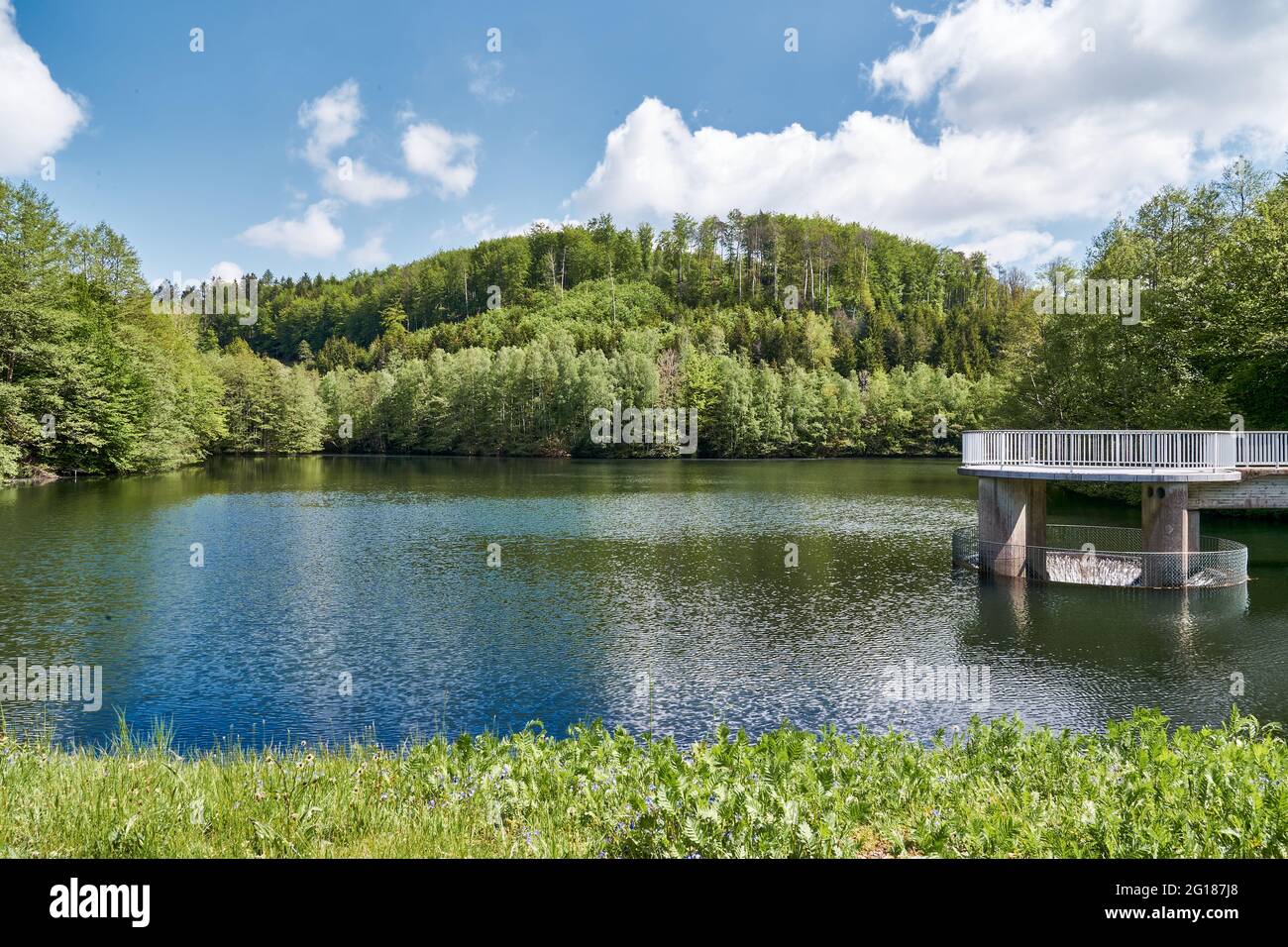 Funnel-shaped overflow at the pre-dam Wiebach-Wuppertalsperre Stock ...