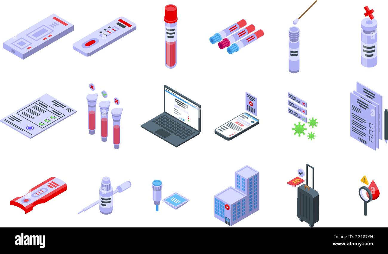 Test result icons set. Isometric set of test result vector icons for ...