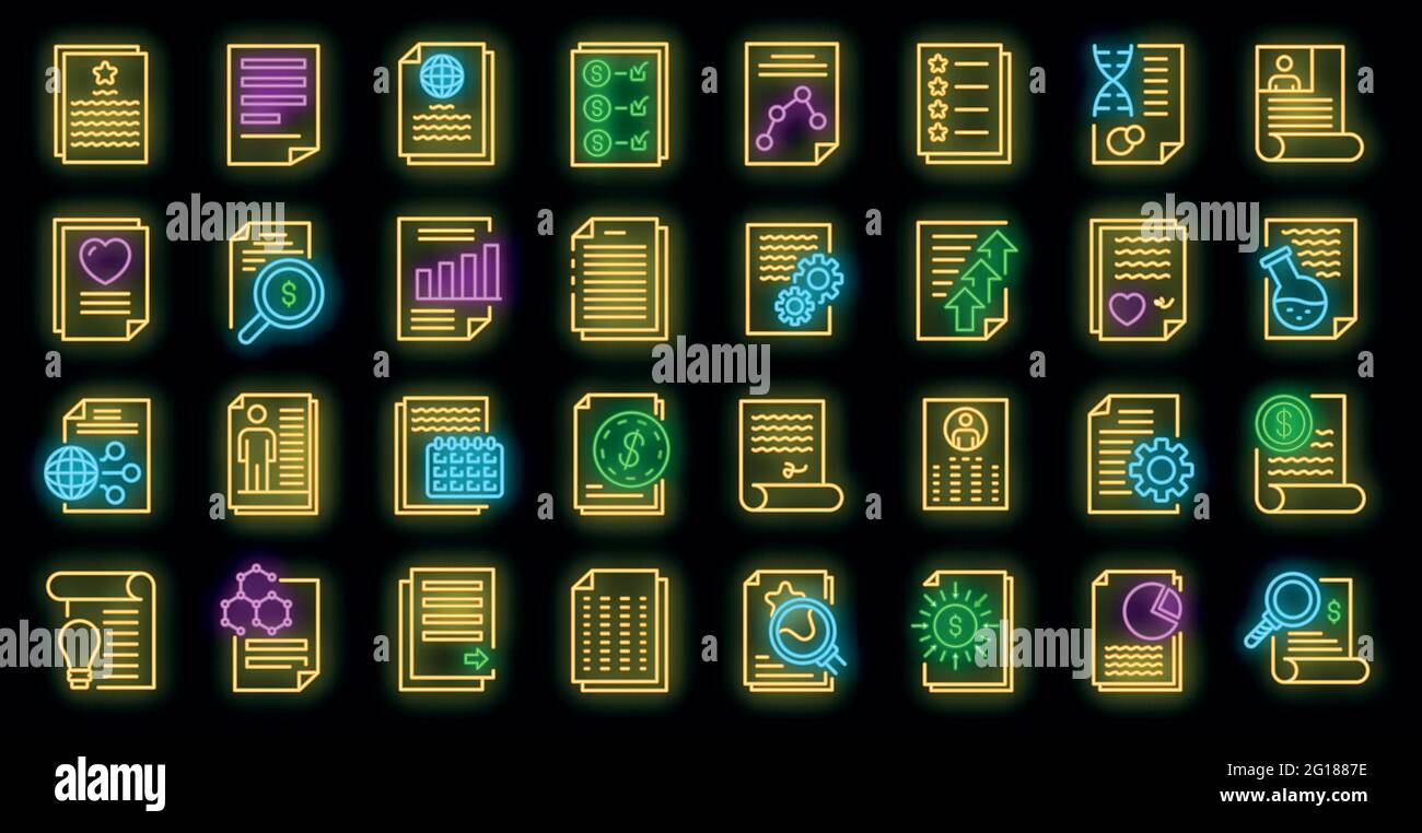 Reporter icons set. Outline set of reporter vector icons neon color on ...