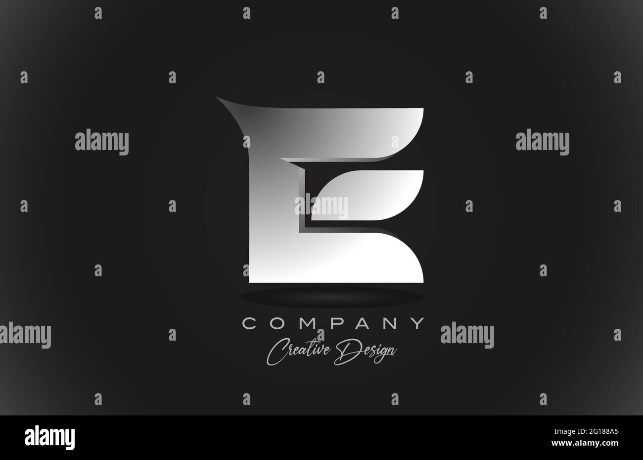 E white gradient alphabet letter logo icon with black background ...