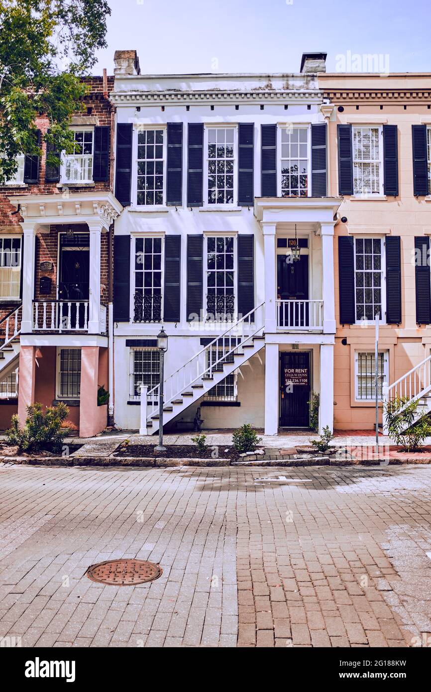 Colonial Buildings of historic district, Savannah, Georgia, USA, 2019 ...