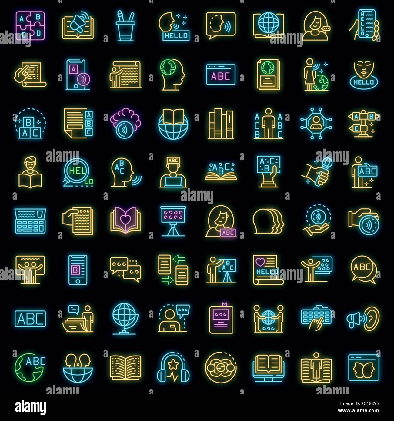 Linguist icons set. Outline set of Linguist vector icons neon color on ... Linguist icons set. Outline set of Linguist vector icons neon color on ...