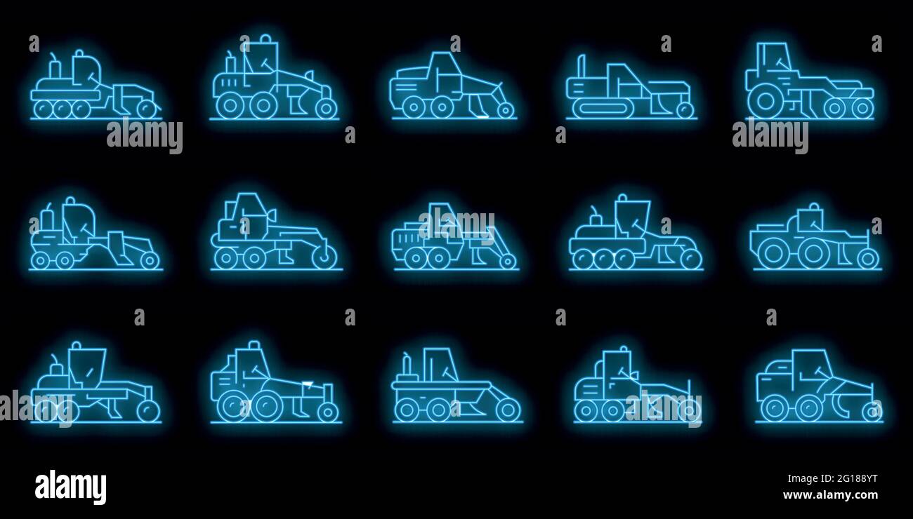 Grader machine icons set. Outline set of grader machine vector icons ...