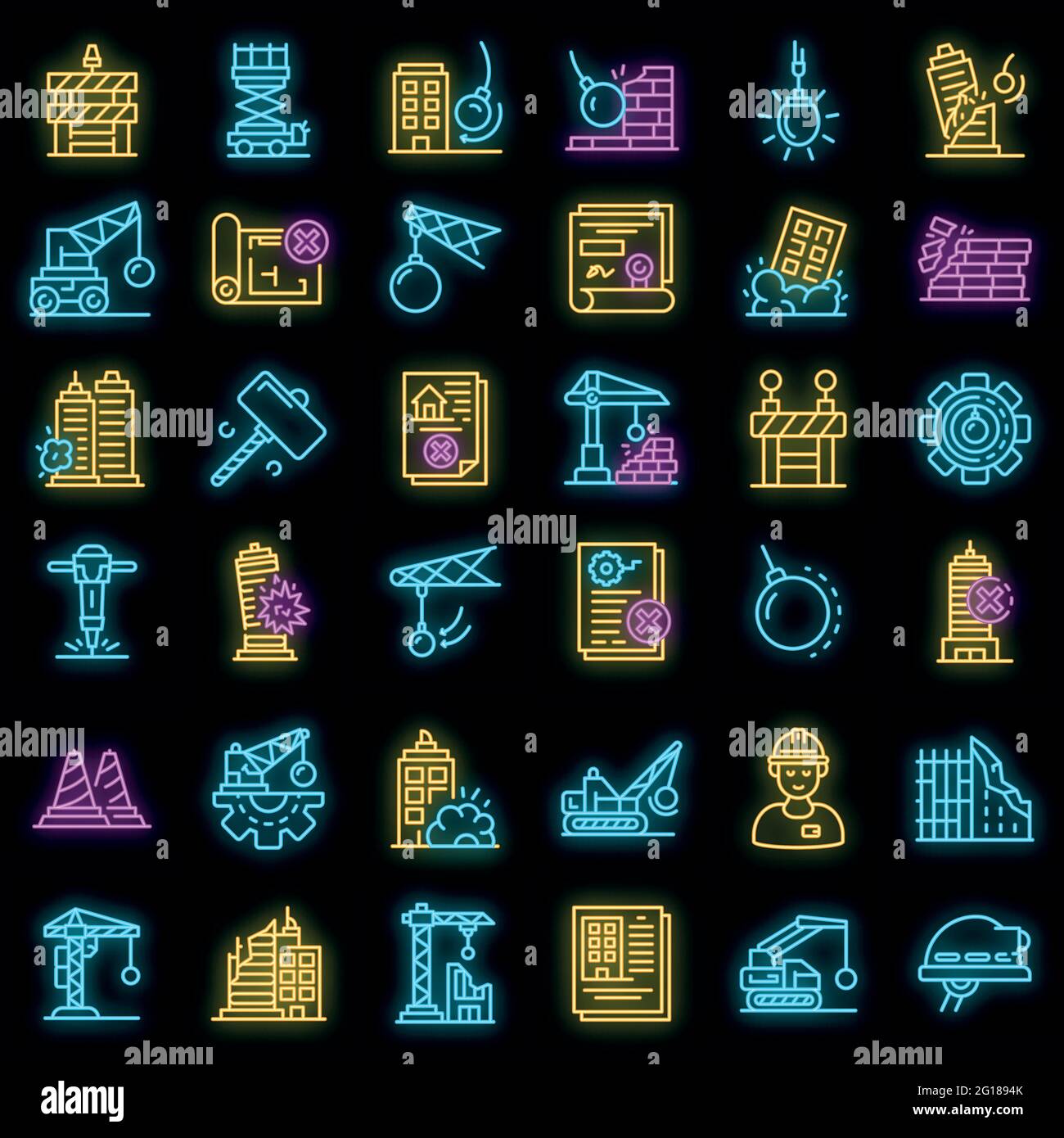Demolition work icons set. Outline set of demolition work vector icons ...