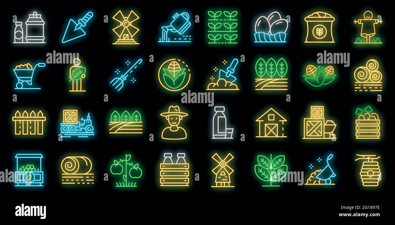 Producer icons set. Outline set of producer vector icons neon color on ...