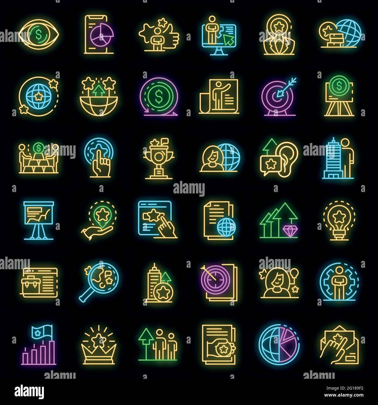 Brand manager icons set. Outline set of Brand manager vector icons neon ...