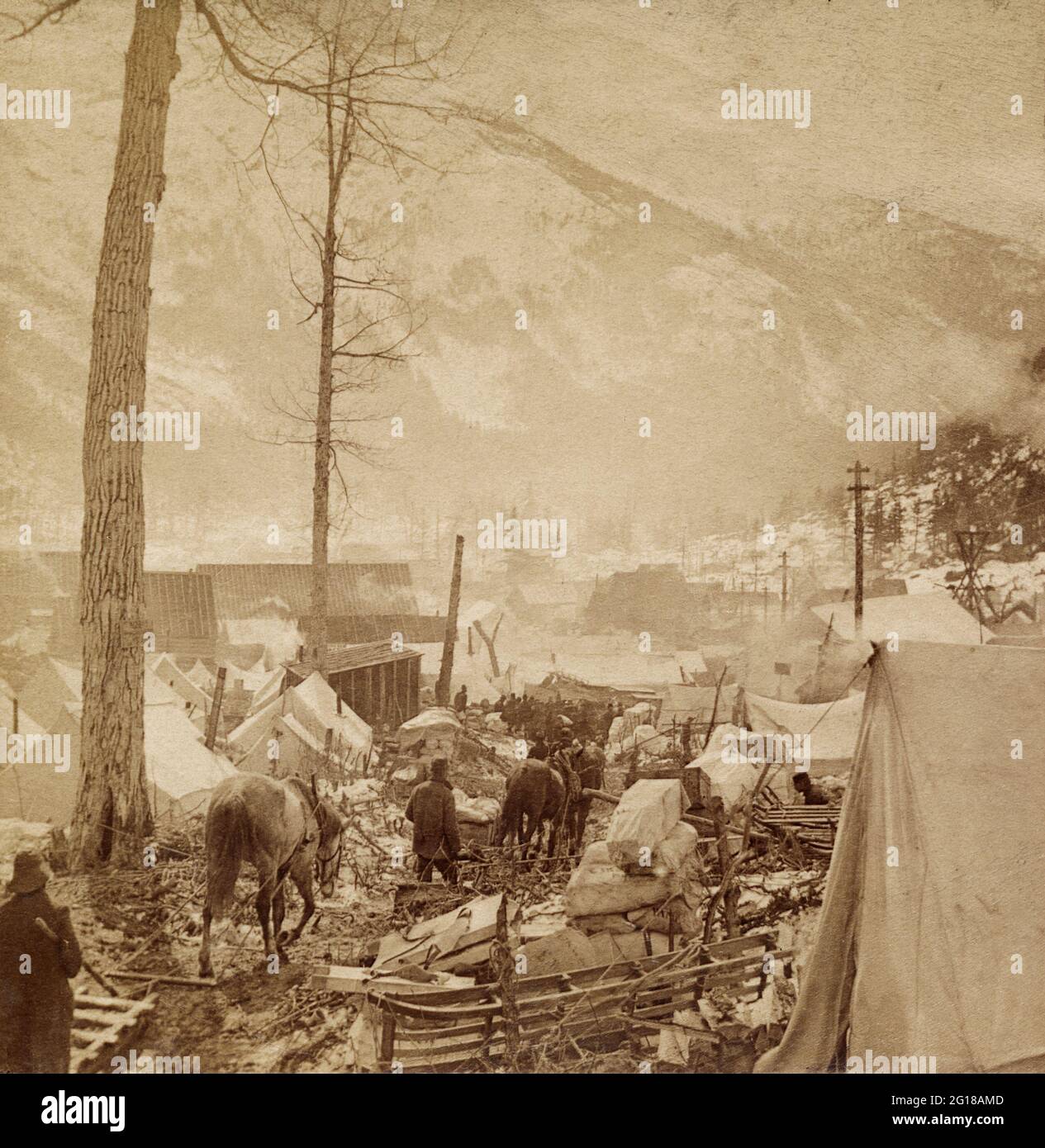 A settlement of gold rush miners in the Klondike in 1898 Stock Photo ...