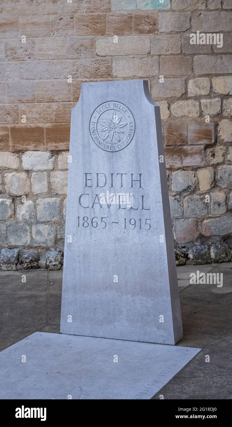 The Edith Cavell memorial grave in the garden outside Norwich cathedral ...
