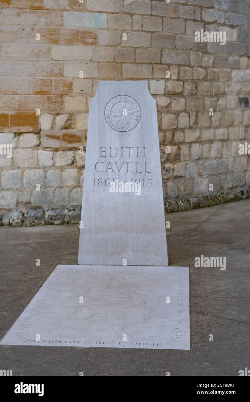 The Edith Cavell memorial grave in the garden outside Norwich cathedral ...