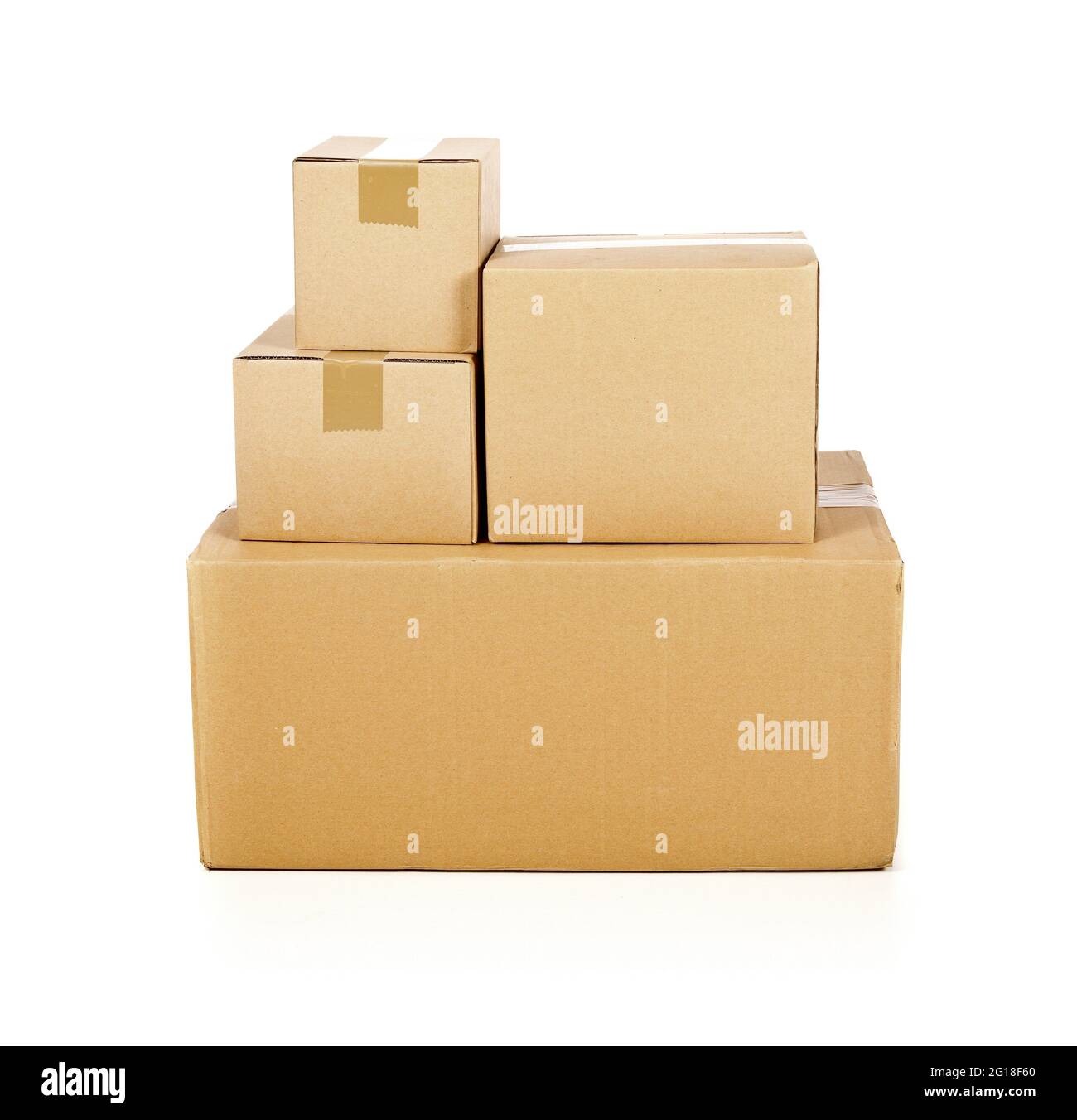 Stack or heap of brown carton cardboard boxes over white background ...