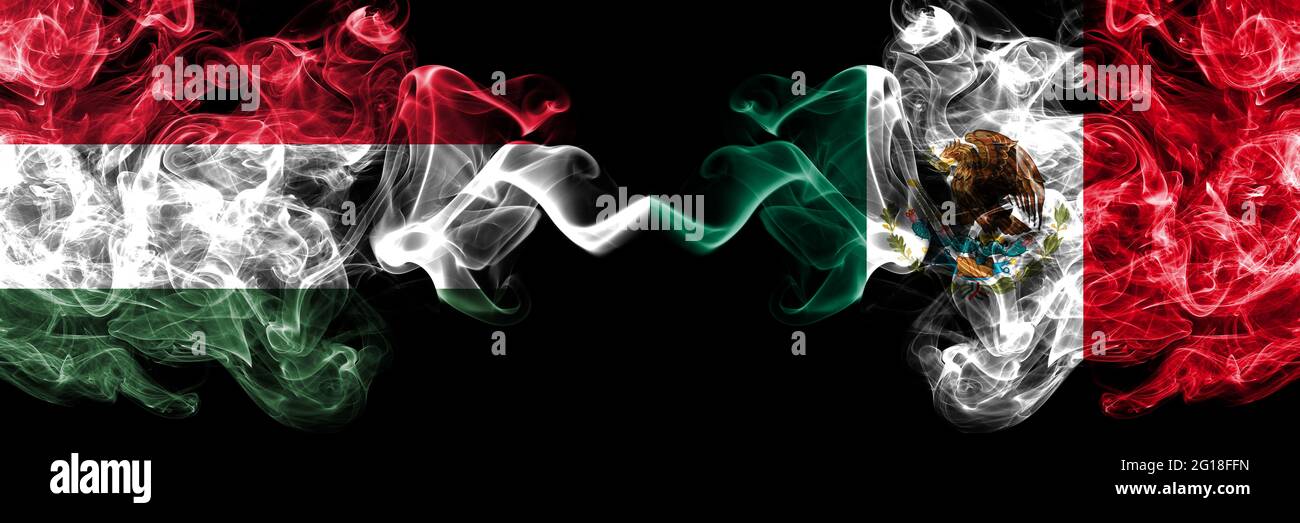 Hungary, Hungarian vs Mexico, Mexican smoky flags side by side Stock ...