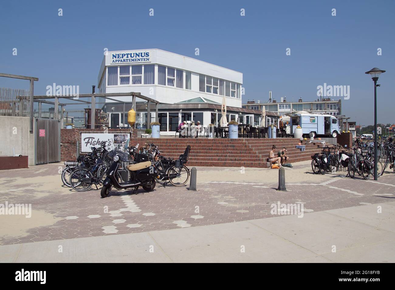 Entrance to the beach at the Dutch seaside village of Bergen aan Zee ...