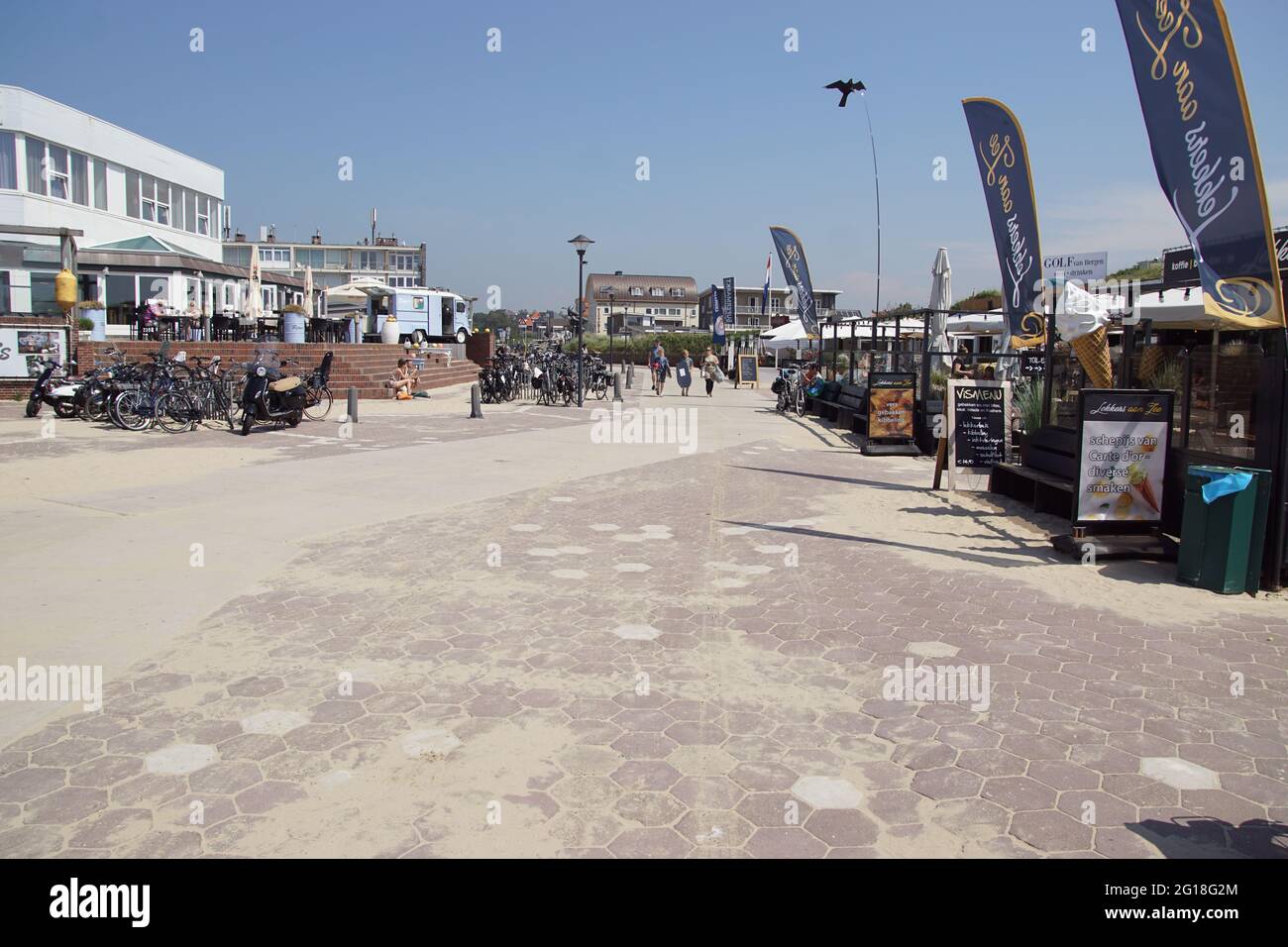 Entrance to the beach at the Dutch seaside village of Bergen aan Zee ...