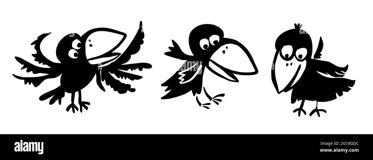Funny crows. Cheerful cartoon bird. Vector illustration Stock Vector ...