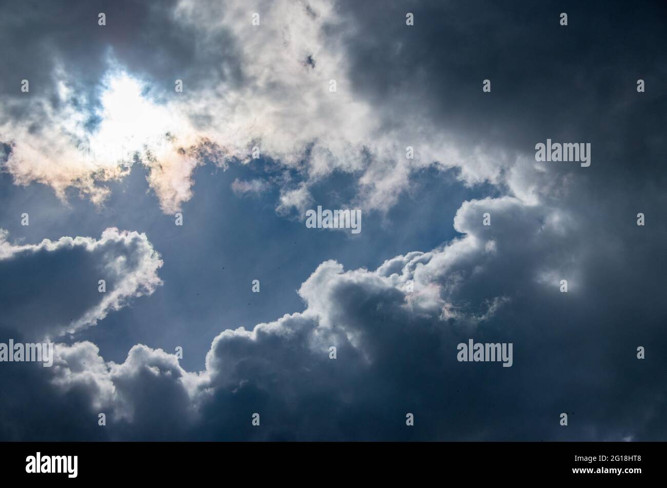 View into impressive spring sky with thick clouds as a texture or ...