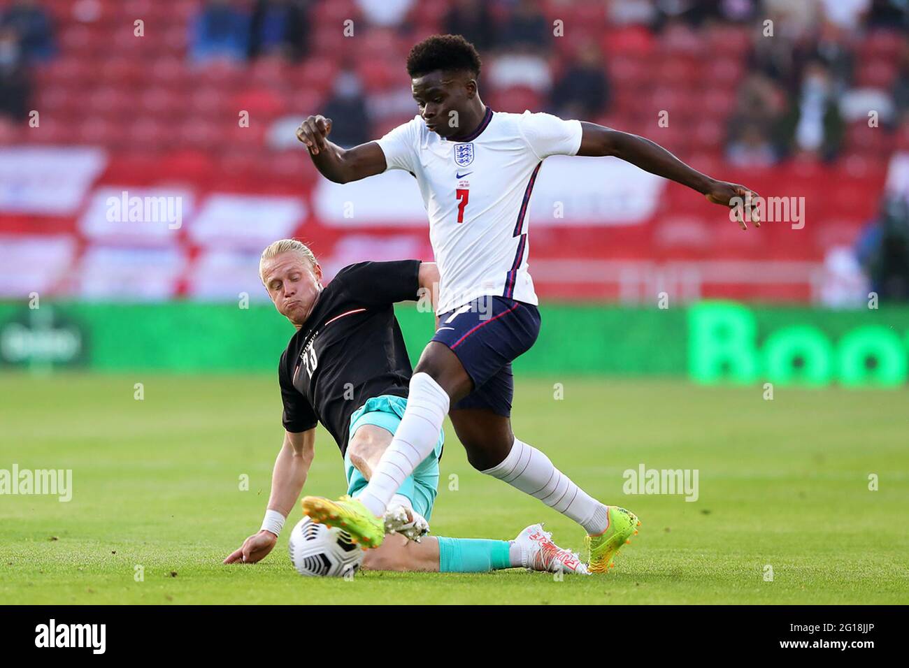 Middlesborough, United Kingdom. 02 June 2021. Englandís Bukayo Saka in ...
