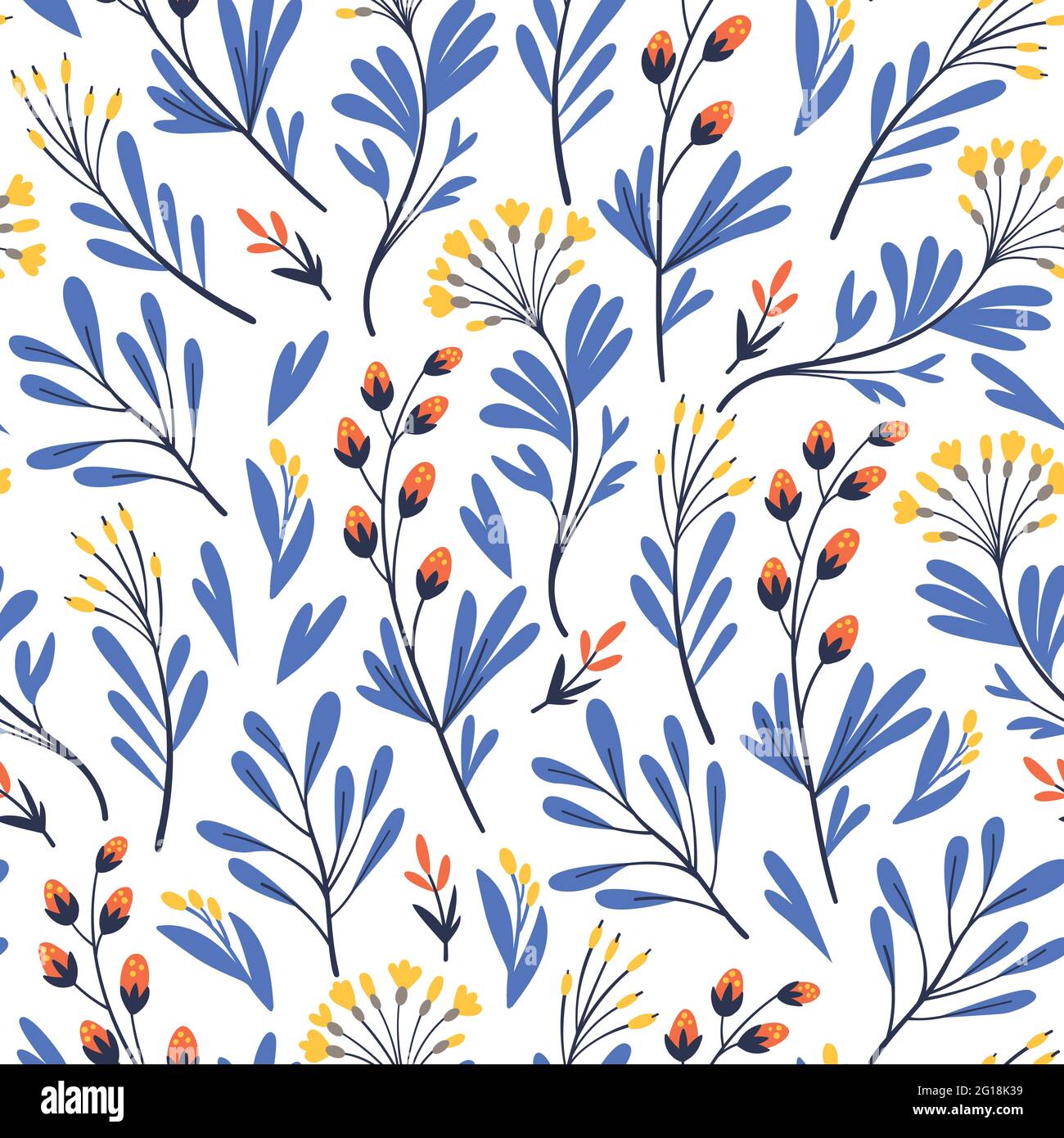 Vector floral pattern in minimalistic style with cute simple stylized ...